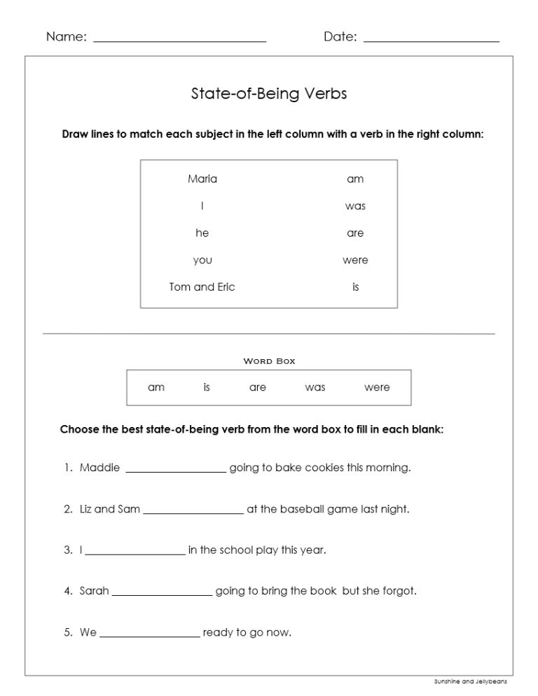 State-of-Being Verbs - am-is-are-was-were - Grades 1-2 - Great for ...