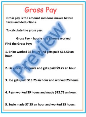 Consumer Math- Income, Gross Pay, Net Pay, Hourly Rate, Commission ...