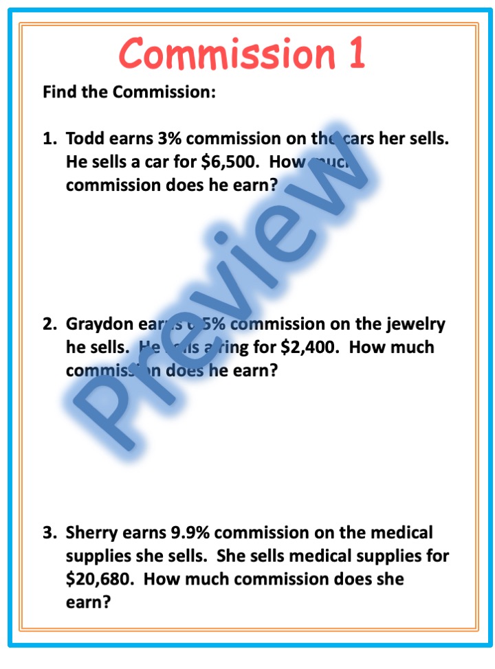 Consumer Math- Income, Gross Pay, Net Pay, Hourly Rate, Commission ...