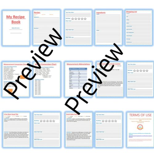 Create Your Own Class Recipe Book (Recipe Cards, Measurement Charts ...