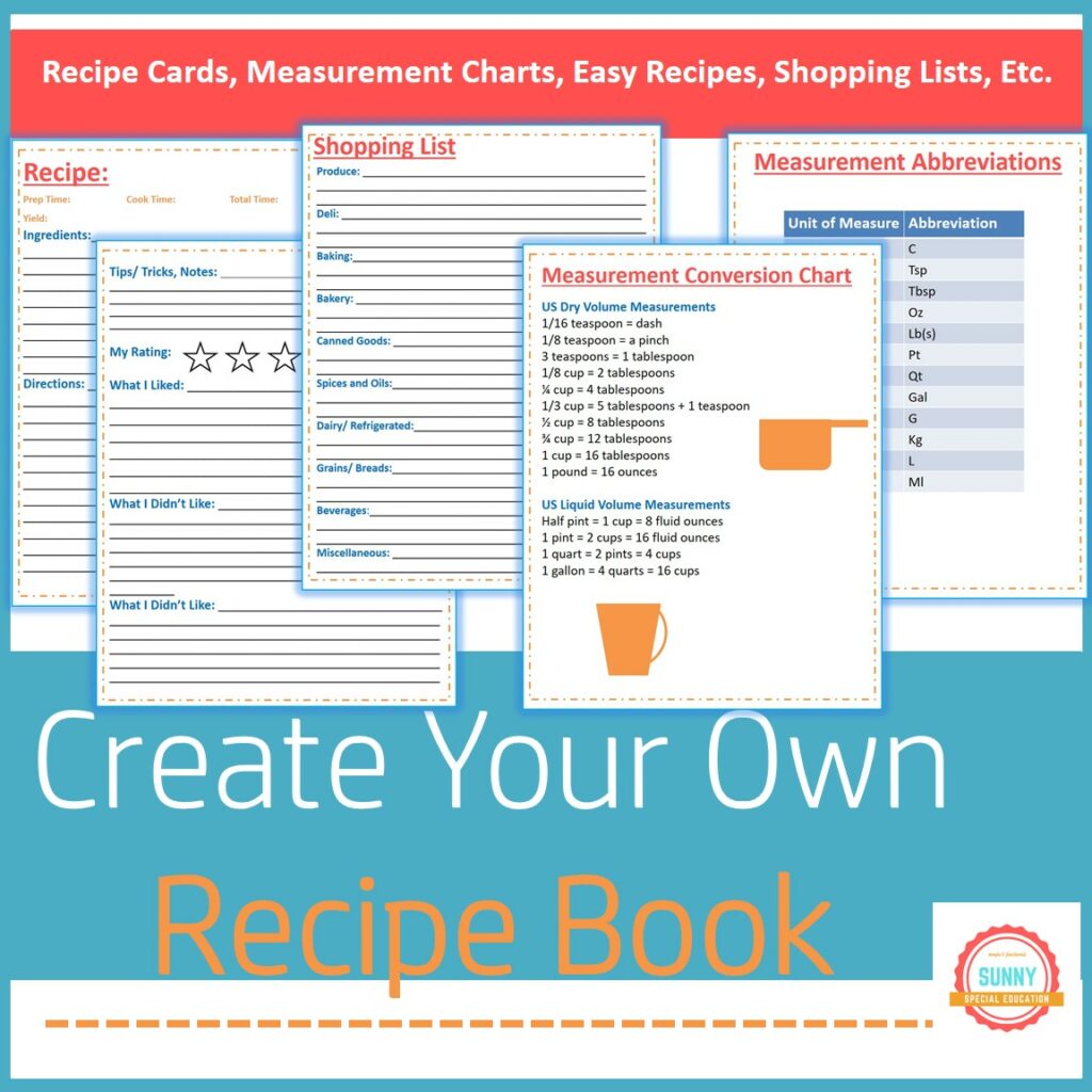 Create Your Own Class Recipe Book (Recipe Cards, Measurement Charts ...