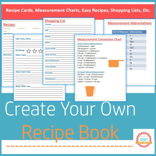 Create Your Own Class Recipe Book Recipe Cards Measurement Charts 