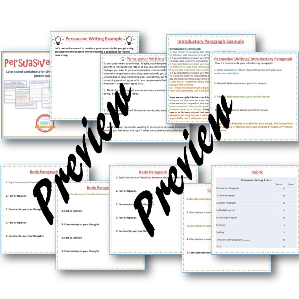 Persuasive Writing Essay (color coded for easy 5 paragraph essay ...