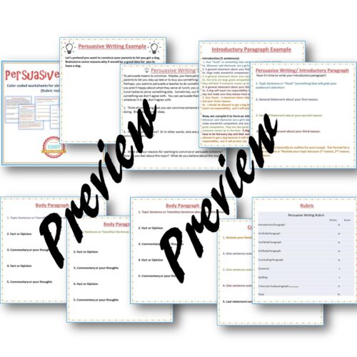 Persuasive Writing Essay (color coded for easy 5 paragraph essay ...