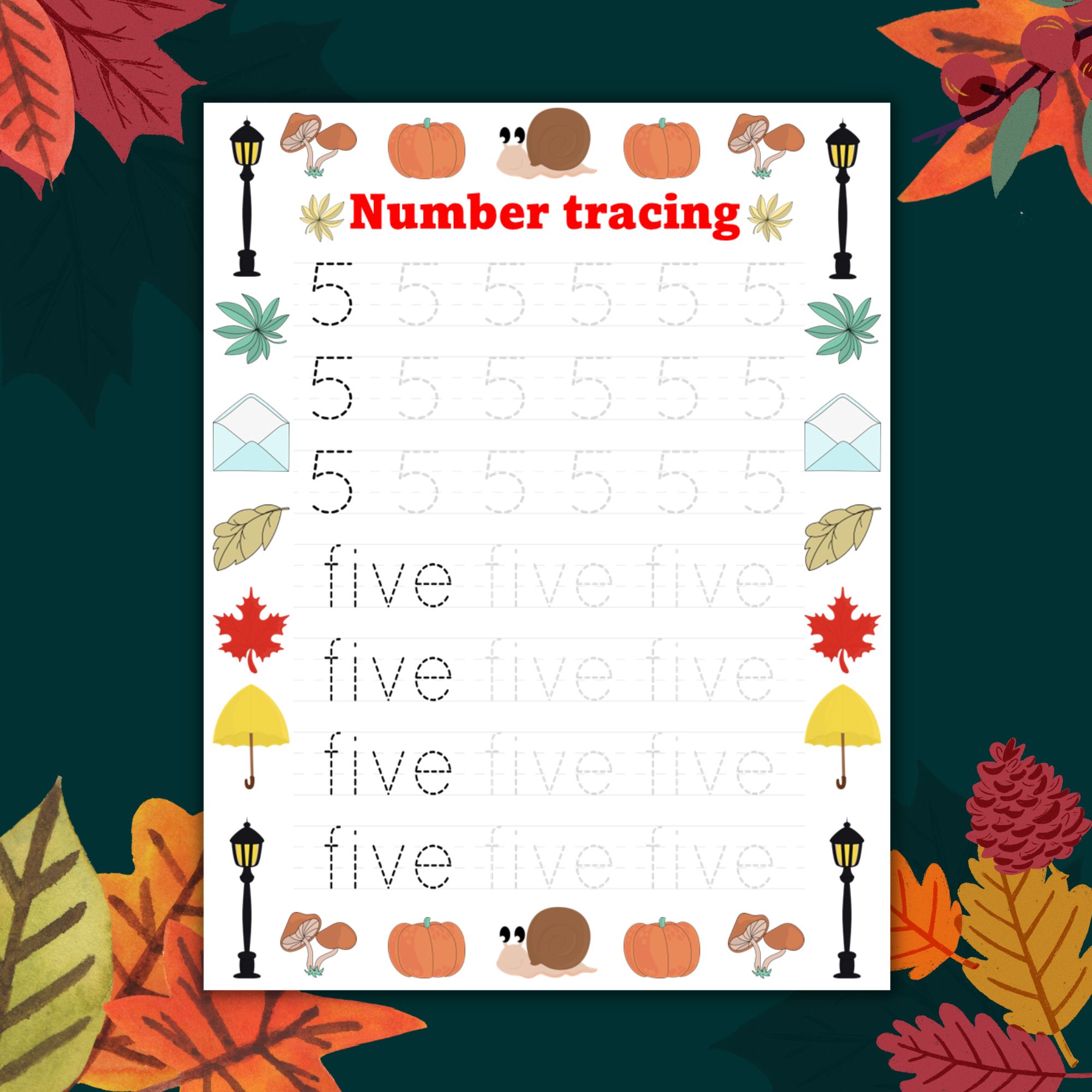 Fall Autumn Number tracing Worksheets 1-10 Trace Write - Math ...