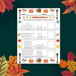 Printable Fall Autumn Math Subtraction September October Math ...