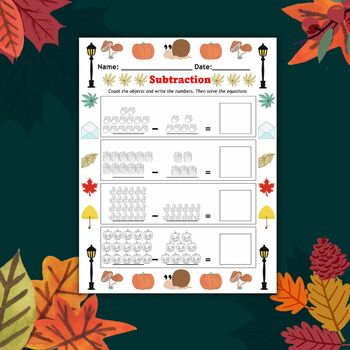 Printable Fall Autumn Math Subtraction September October Math ...