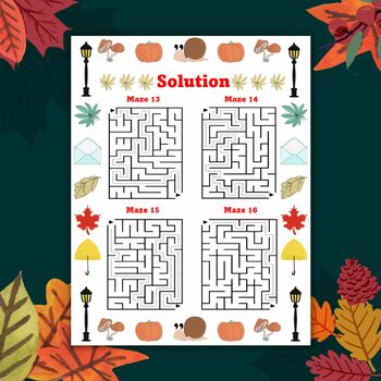 Autumn Fall Thanksgiving Mazes Puzzles Games With Solutions Activities ...