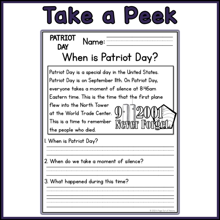 September 11th (9/11) Patriot Day Holidays Reading Comprehension ...