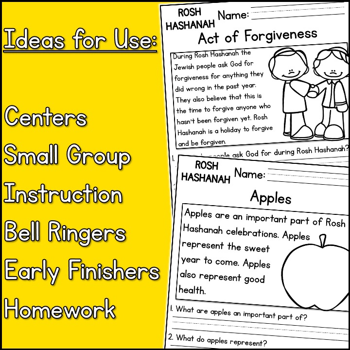 Rosh Hashanah Holidays Reading Comprehension Passages K-2 | Made By ...