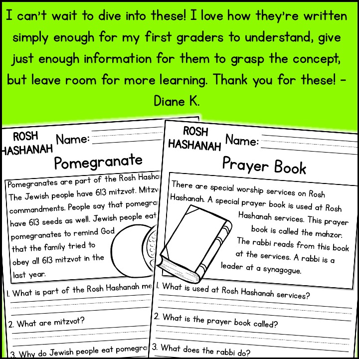 Rosh Hashanah Holidays Reading Comprehension Passages K-2 | Made By ...