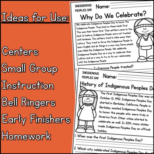 Indigenous Peoples Day Holidays Reading Comprehension Passages K-2 ...