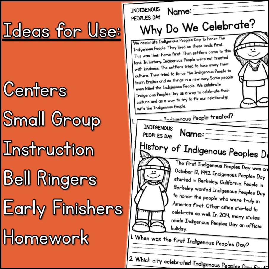 Indigenous Peoples Day Holidays Reading Comprehension Passages K-2 ...