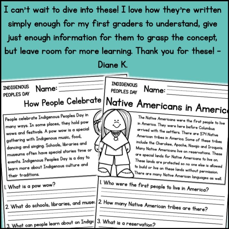 Indigenous Peoples Day Holidays Reading Comprehension Passages K-2 ...