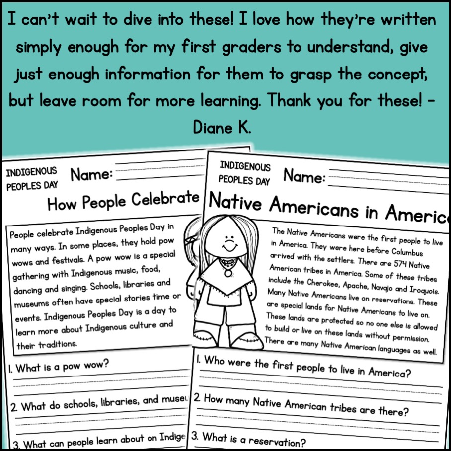 Indigenous Peoples Day Holidays Reading Comprehension Passages K-2 ...