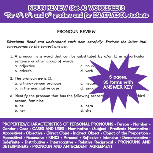 Pronoun Review (Set A) Worksheets - Made By Teachers