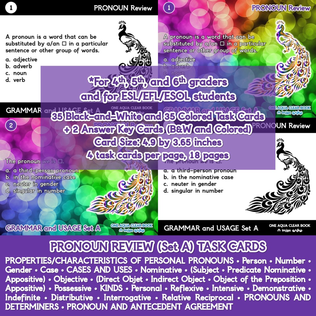 Pronoun Review (Set A) Black-and-White and Colored Task Cards | Made By ...