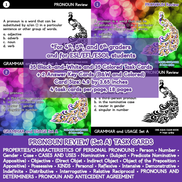 Pronoun Review (Set A) Black-and-White and Colored Task Cards | Made By ...