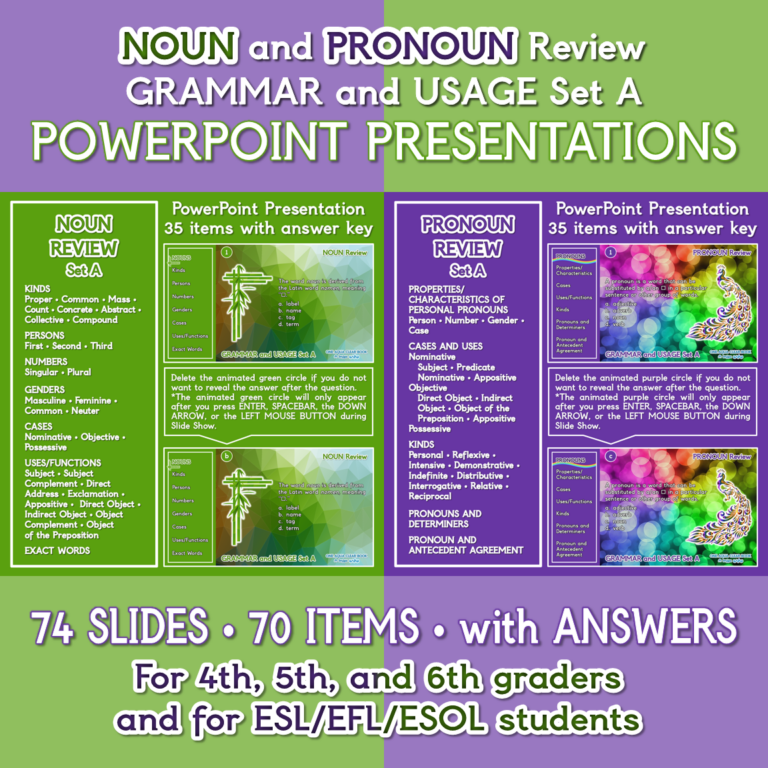 Noun and Pronoun Review (Set A) PowerPoint Presentations - Made By Teachers