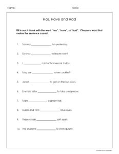 Verbs Practice - "has", "have", "had" - 3 worksheets - Grades 1 - 2 ...