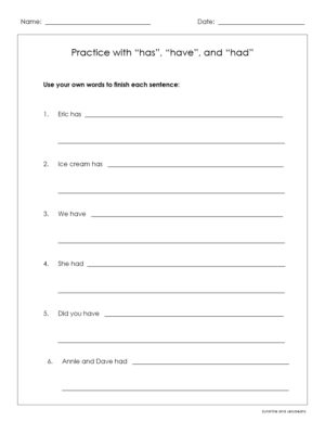 Verbs Practice - "has", "have", "had" - 3 worksheets - Grades 1 - 2 ...