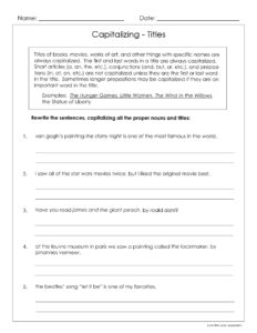 Capitalization of Titles - 3 Practice Worksheets - Grades 3-4-5 - Made ...