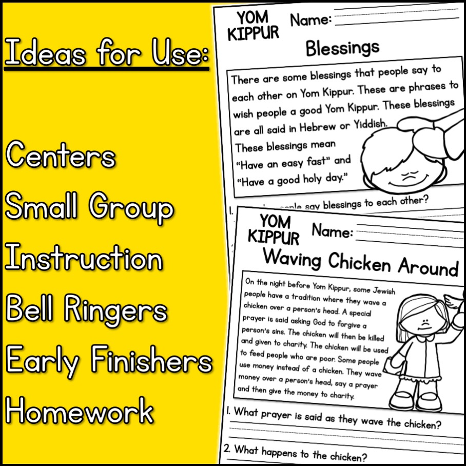 Yom Kippur Holidays Reading Comprehension Passages K-2 | Made By Teachers