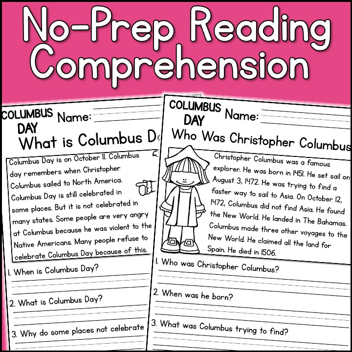 Columbus Day Holidays Reading Comprehension Passages K-2 - Made By Teachers