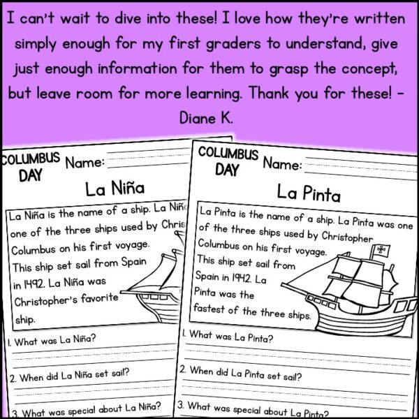 Columbus Day Holidays Reading Comprehension Passages K-2 - Made By Teachers