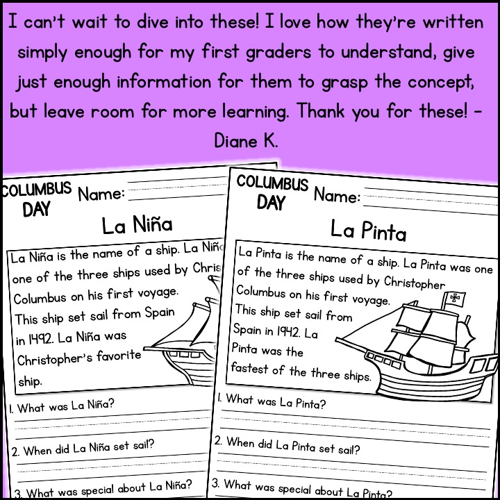 Columbus Day Holidays Reading Comprehension Passages K-2 - Made By Teachers