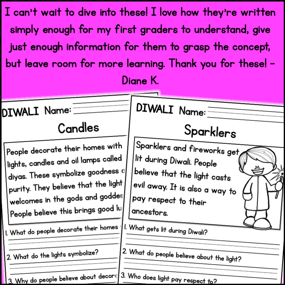 Diwali Holidays Reading Comprehension Passages K-2 - Made By Teachers