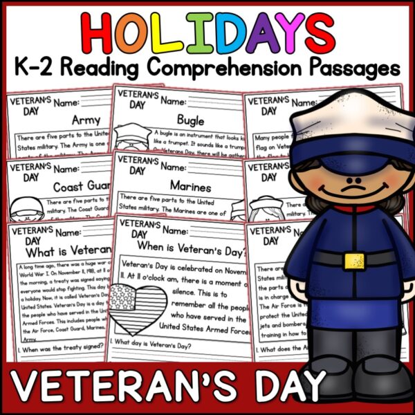 Veterans Day Holidays Reading Comprehension Passages K-2 | Made By Teachers