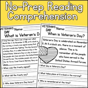 Veterans Day Holidays Reading Comprehension Passages K-2 | Made By Teachers