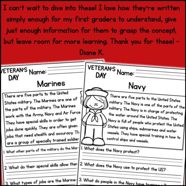 Veterans Day Holidays Reading Comprehension Passages K-2 | Made By Teachers