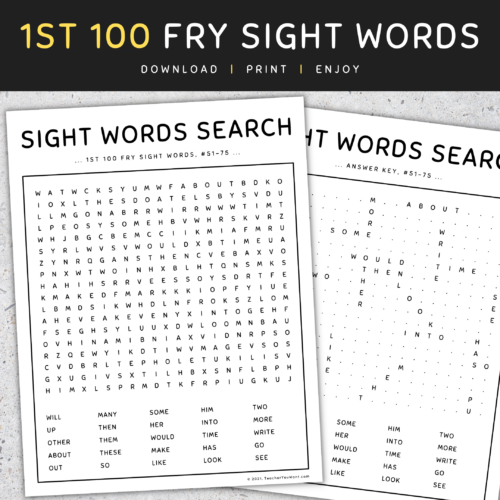 1st 100 Fry Sight Words: Word Search, Sight Words Practice Game, [SET 6 ...