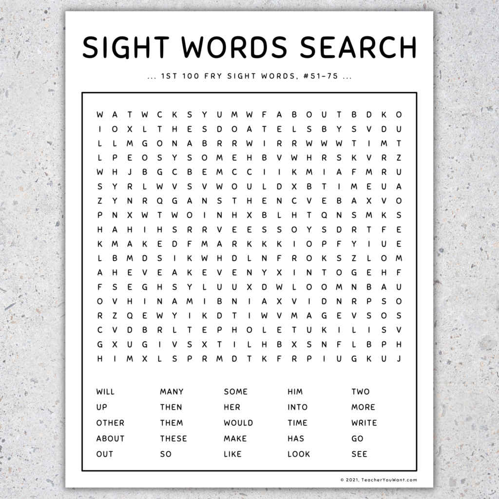 1st 100 Fry Sight Words: Word Search, Sight Words Practice Game, [SET 6 ...
