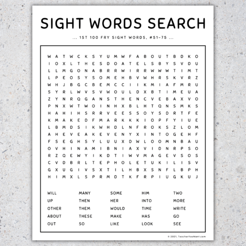 1st 100 Fry Sight Words: Word Search, Sight Words Practice Game, [SET 6 ...