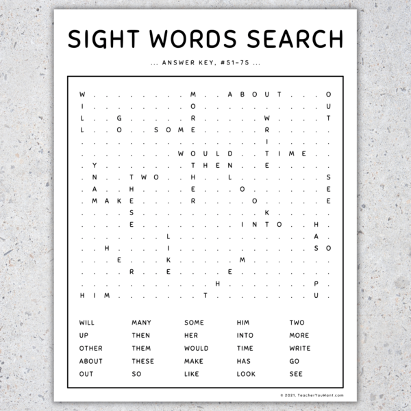 1st 100 Fry Sight Words: Word Search, Sight Words Practice Game, [SET 6 ...