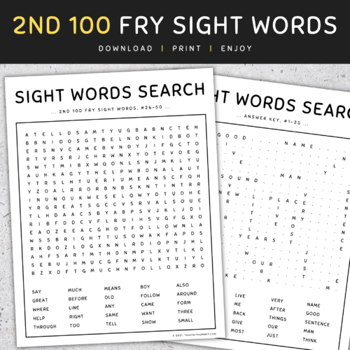Fry Sight Words, 301-400: Sight Words Worksheets, NO PREP, [SET 2 ...