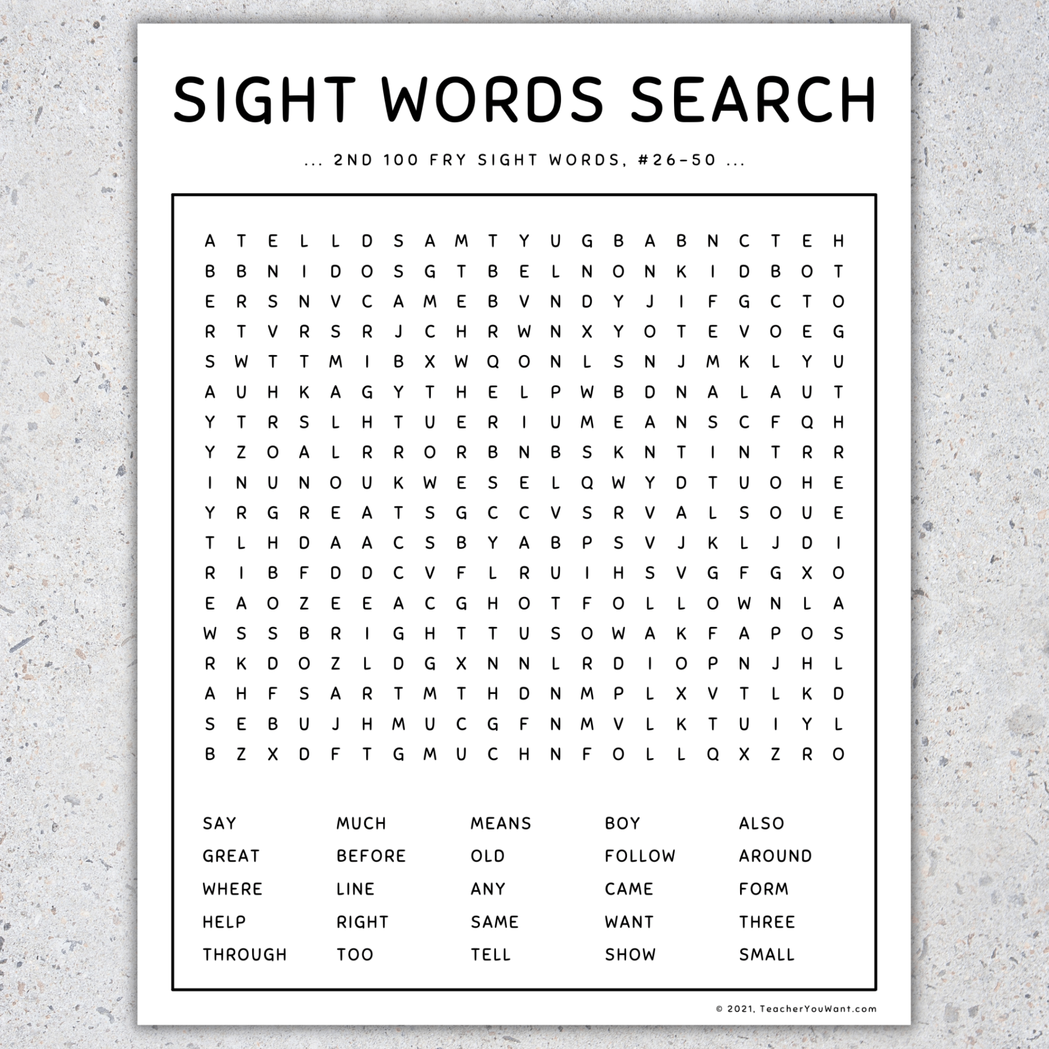 2nd 100 Fry Sight Words: Word Search, Sight Words Practice Game, [SET 6 ...