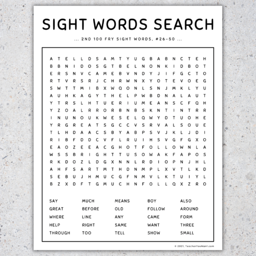 2nd 100 Fry Sight Words: Word Search, Sight Words Practice Game, [SET 6 ...