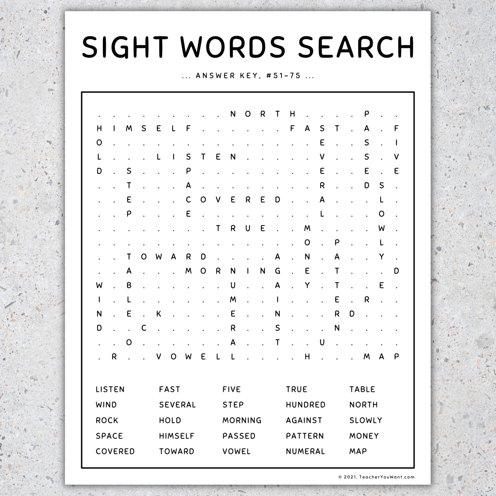 4th 100 Fry Sight Words: Word Search, Sight Words Practice Game, [SET 6 ...