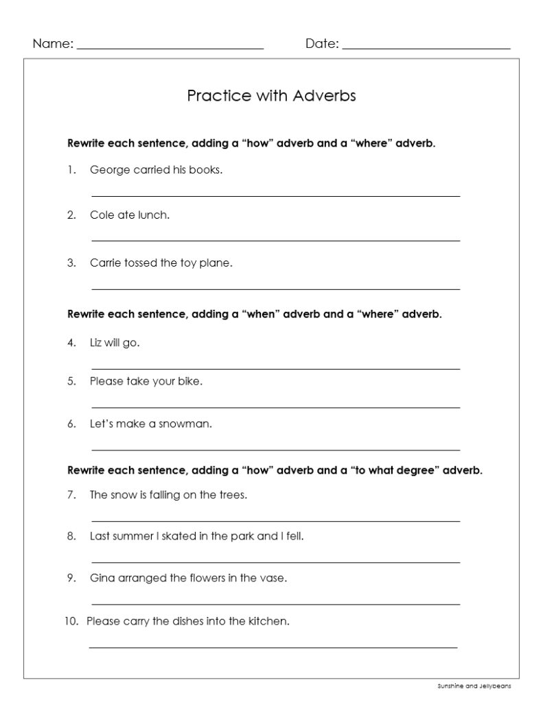 Types of Adverbs - Where-When-How.. - 5 practice worksheets - Grades 3 ...