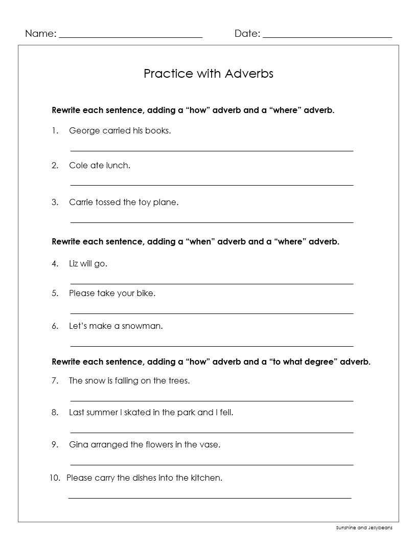 Types of Adverbs - Where-When-How.. - 5 practice worksheets - Grades 3 ...