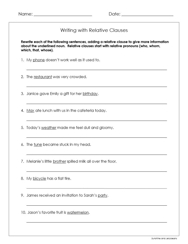 Relative Pronouns & Relative Clauses - 2 worksheets - Grades 4, 5 & 6 ...