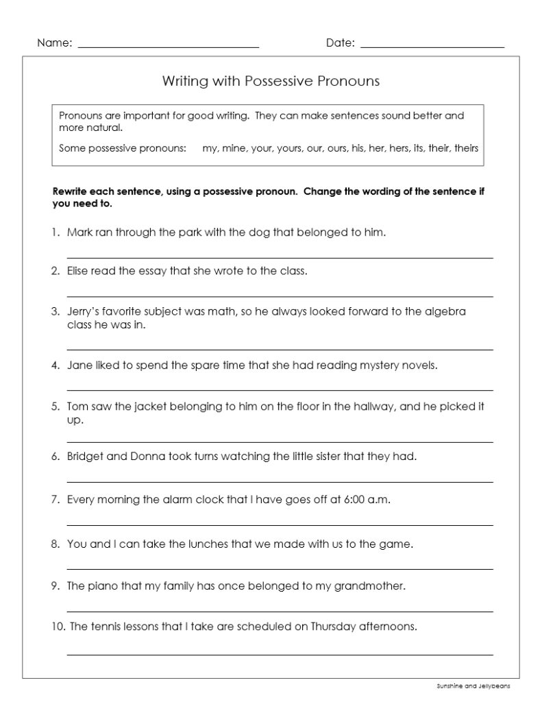 Possessive & Indefinite Pronouns - 4 worksheets - Grades 4-5-6 | Made ...