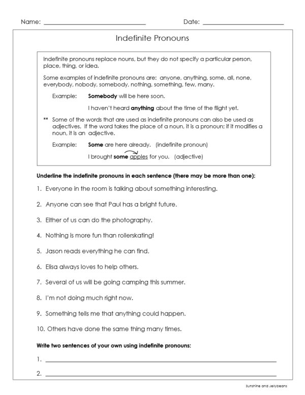 Possessive & Indefinite Pronouns - 4 worksheets - Grades 4-5-6 | Made ...