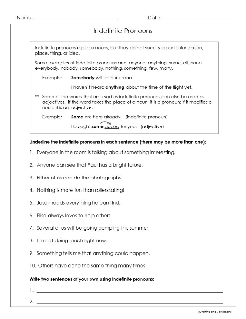 Possessive & Indefinite Pronouns - 4 worksheets - Grades 4-5-6 | Made ...