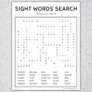 5th 100 Fry Sight Words: Word Search, Sight Words Practice Game, [SET 6 ...