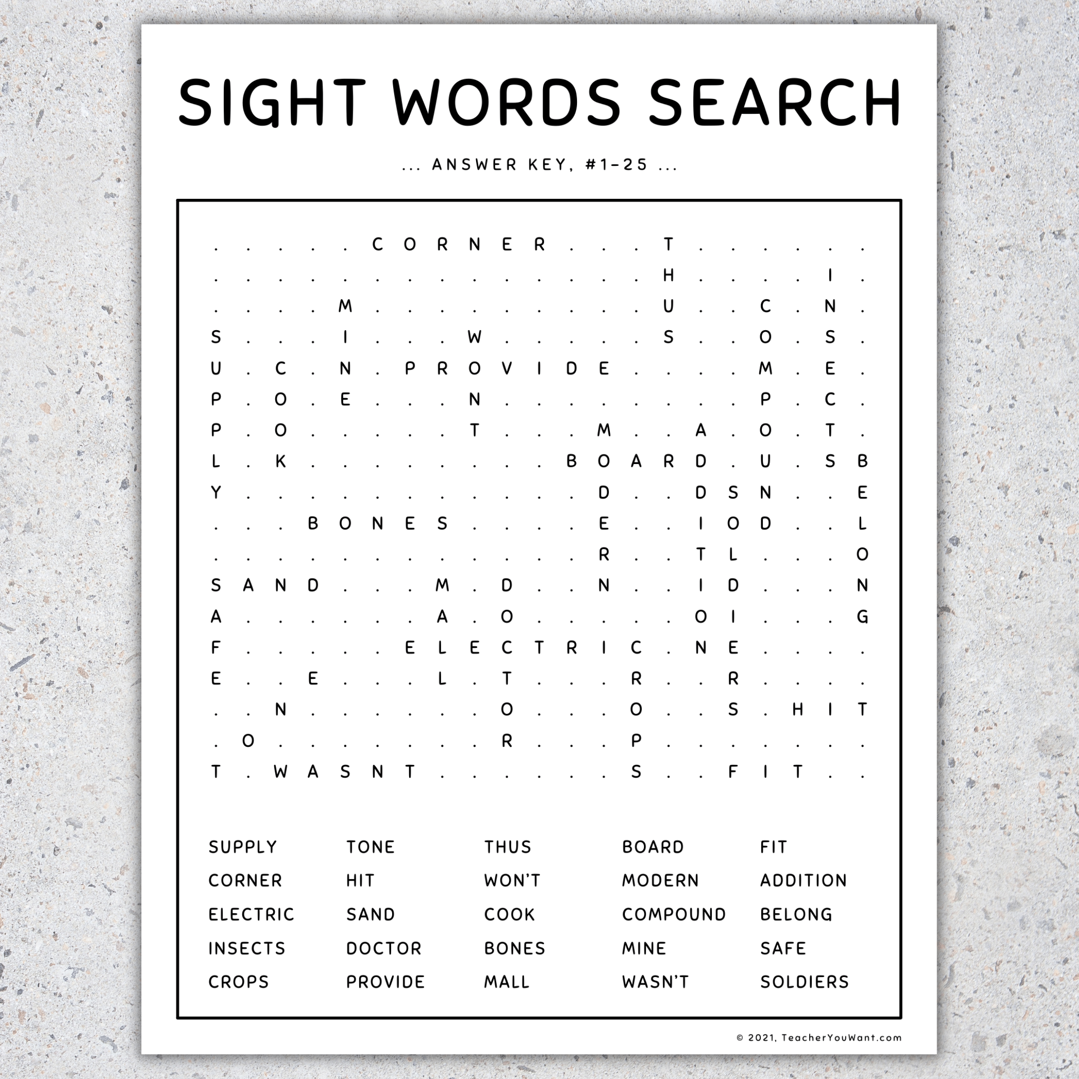 9th 100 Fry Sight Words: Word Search, Sight Words Practice Game, [SET 6 ...